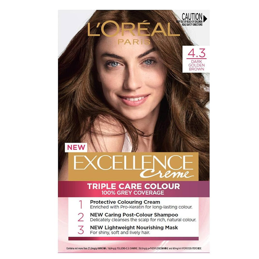 L'Oreal Paris Excellence Creme Permanent Hair Colour 4.3 Dark Golden B ...